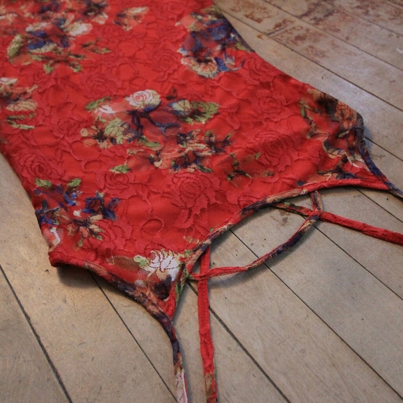 Fire Los Angeles | Dresses | Long Red Floral Lace Sexy Maxi With Side ...